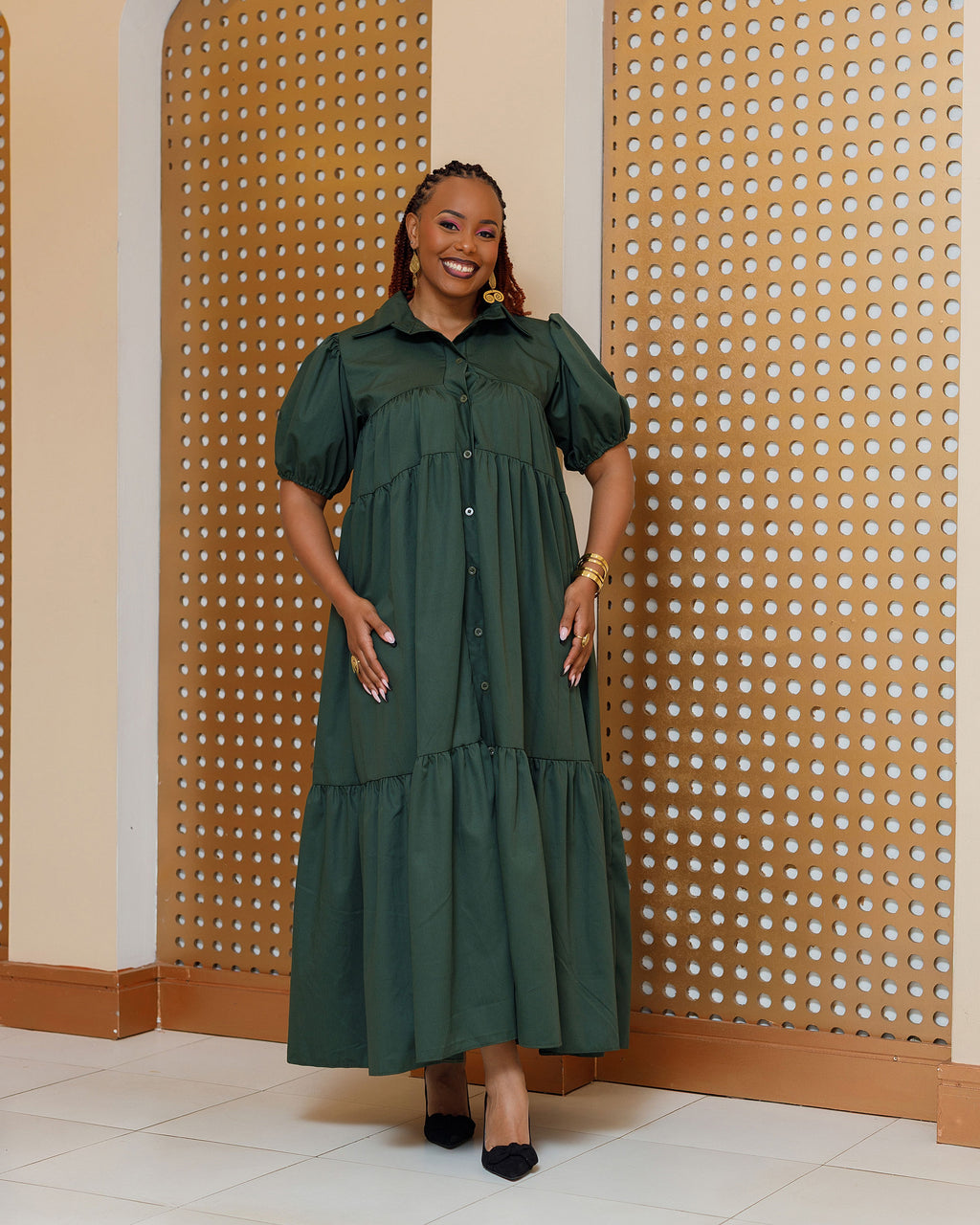 Banda Cotton Shirt Maxi Dress - Jungle Green – Olakira Craft