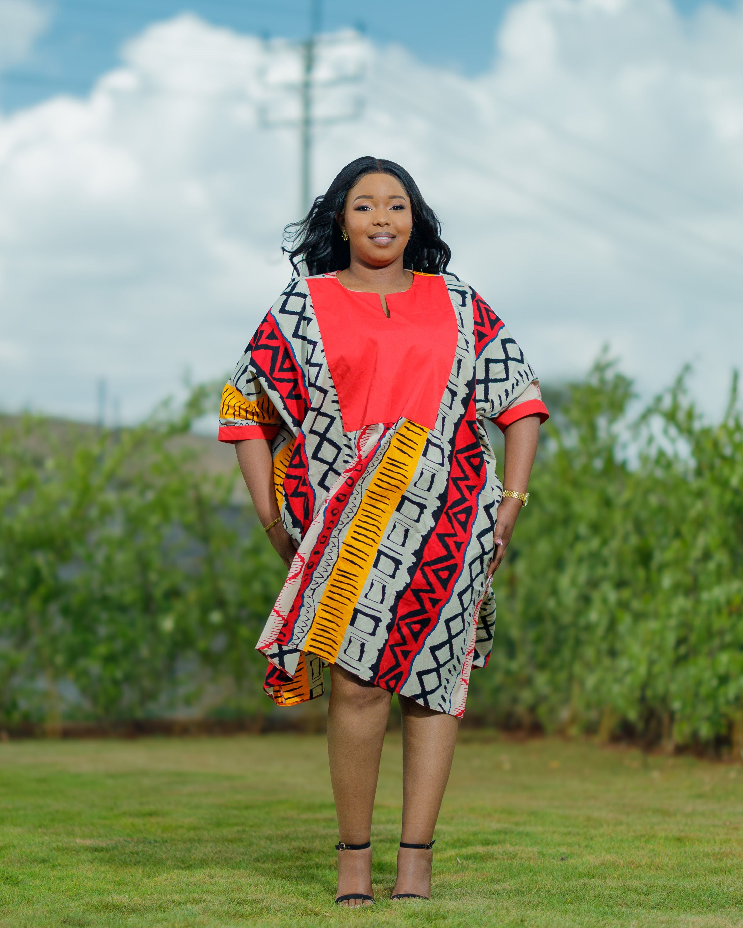 Olepolos Ankara Knee Dress - Red – Olakira Craft