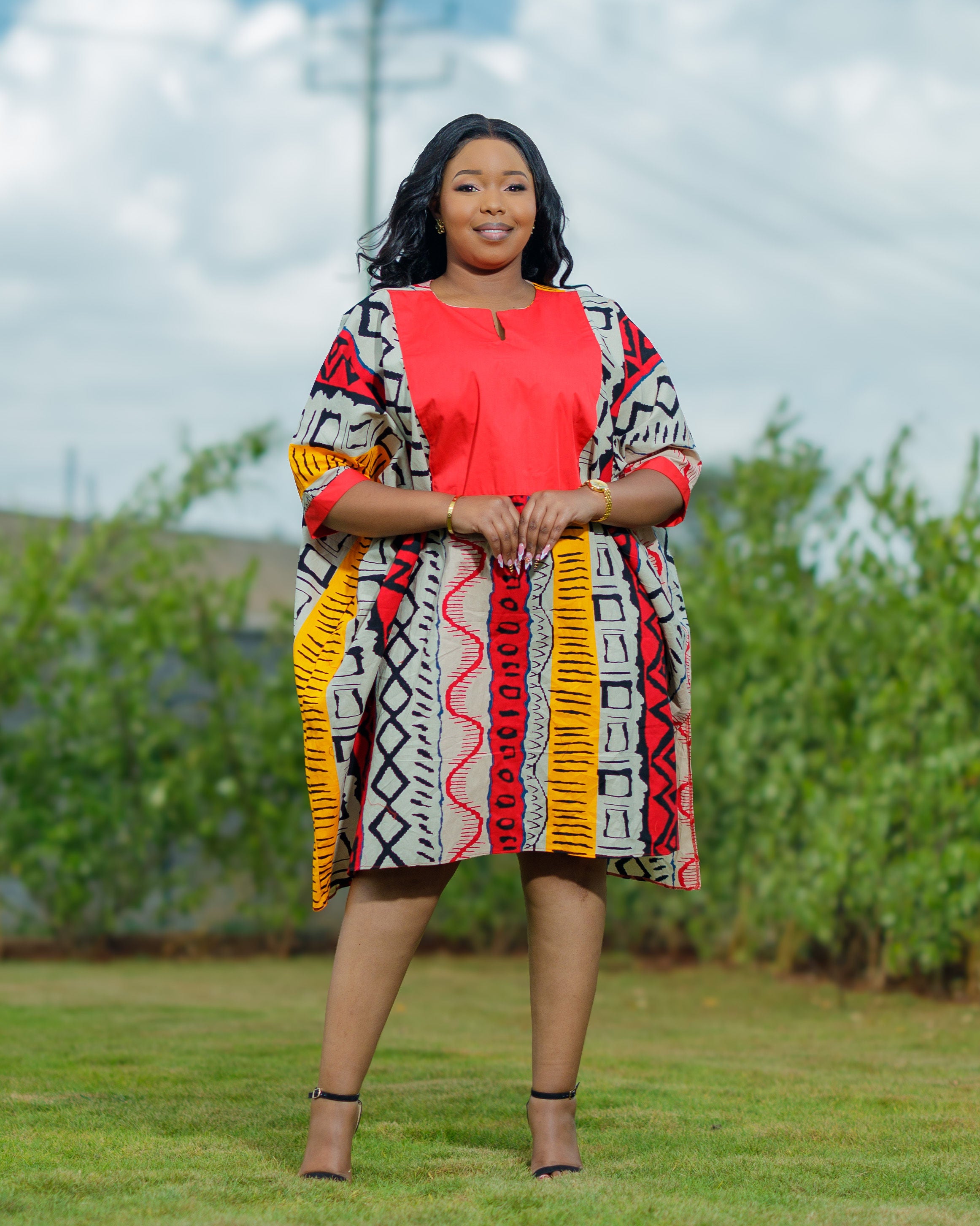 Olepolos Ankara Knee Dress - Red – Olakira Craft